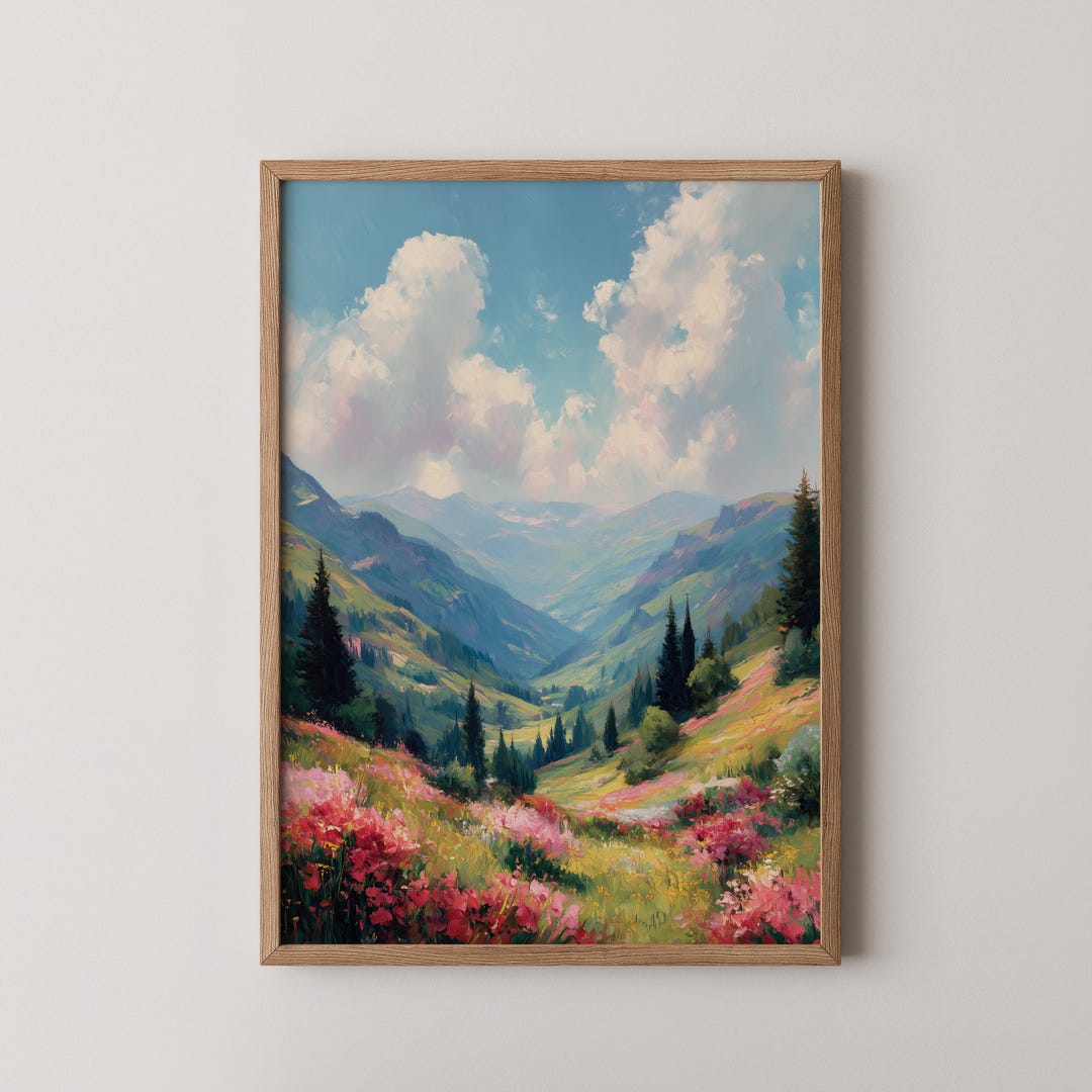 Mountain Valley Oil Painting: Monet-inspired Landscape Art (digital ...