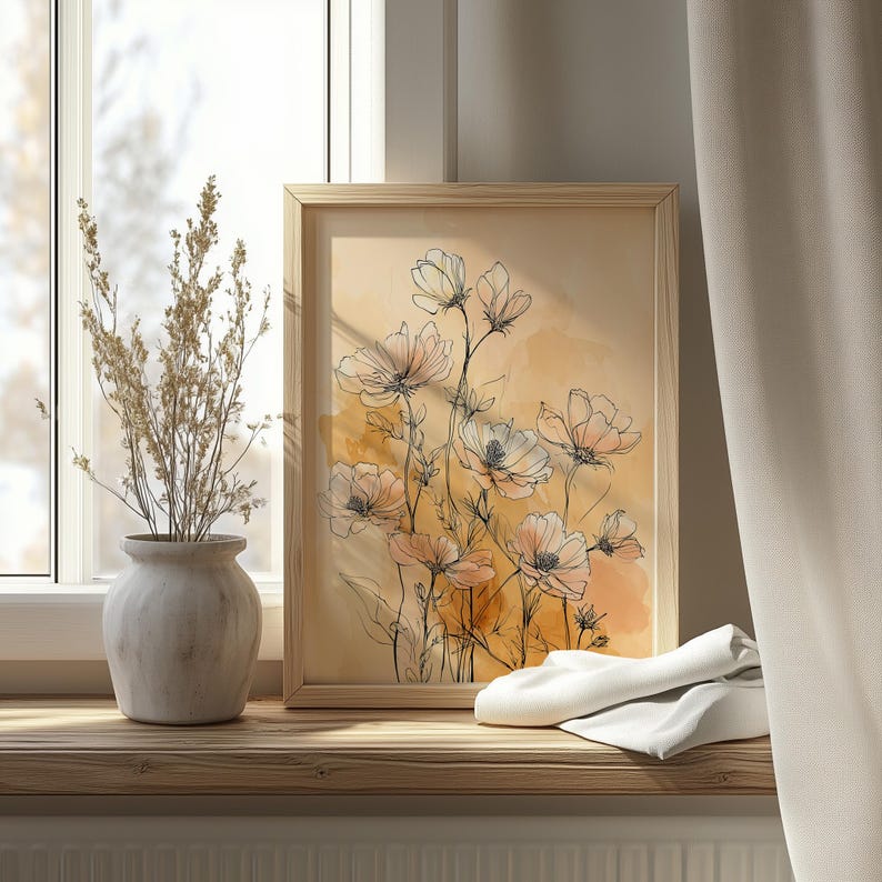 Desert Wildflower Line Art Prints: Minimalist Botanical Set (digital ...