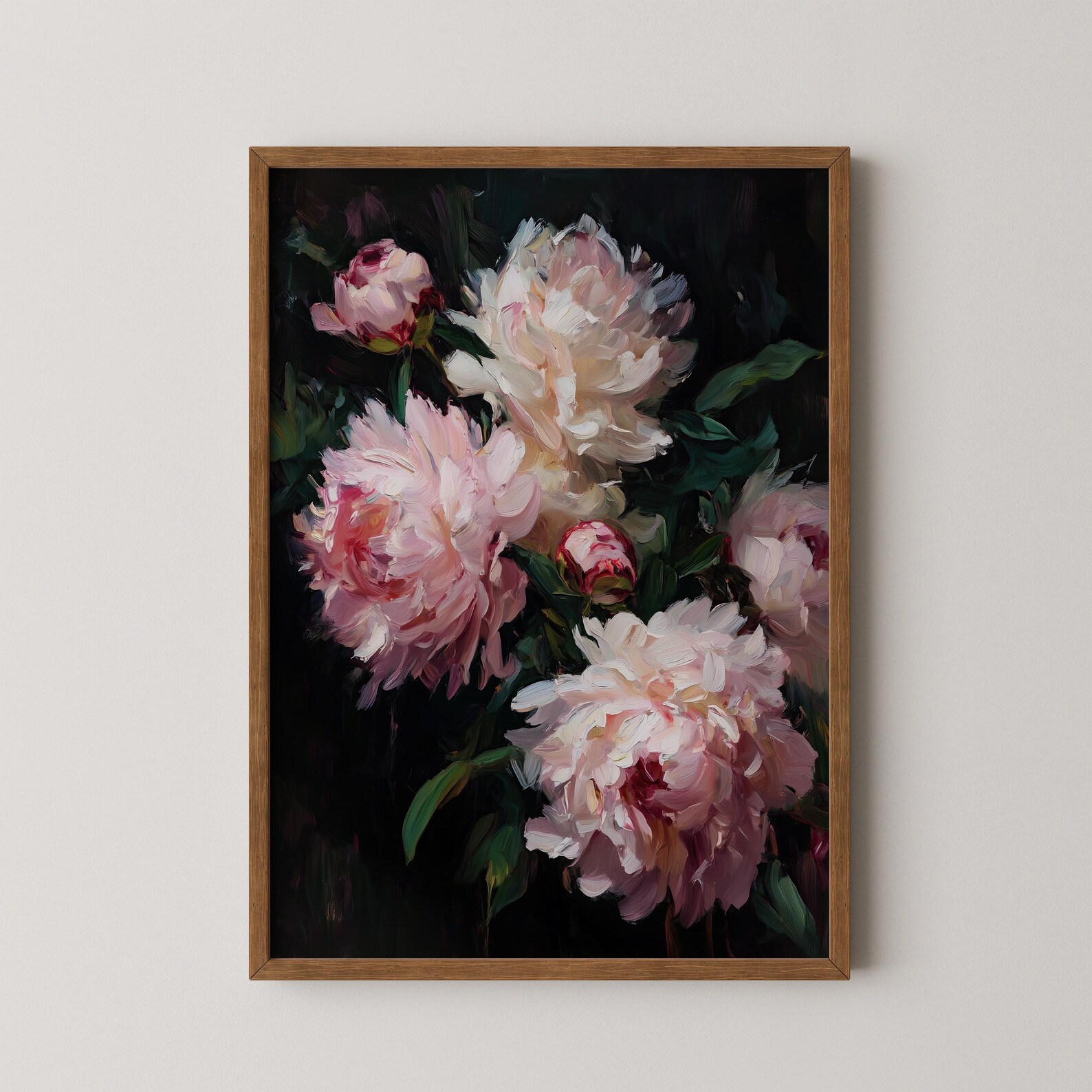 Gothic Pink Roses and Peonies Oil Painting: Dark Academia Wall Art ...
