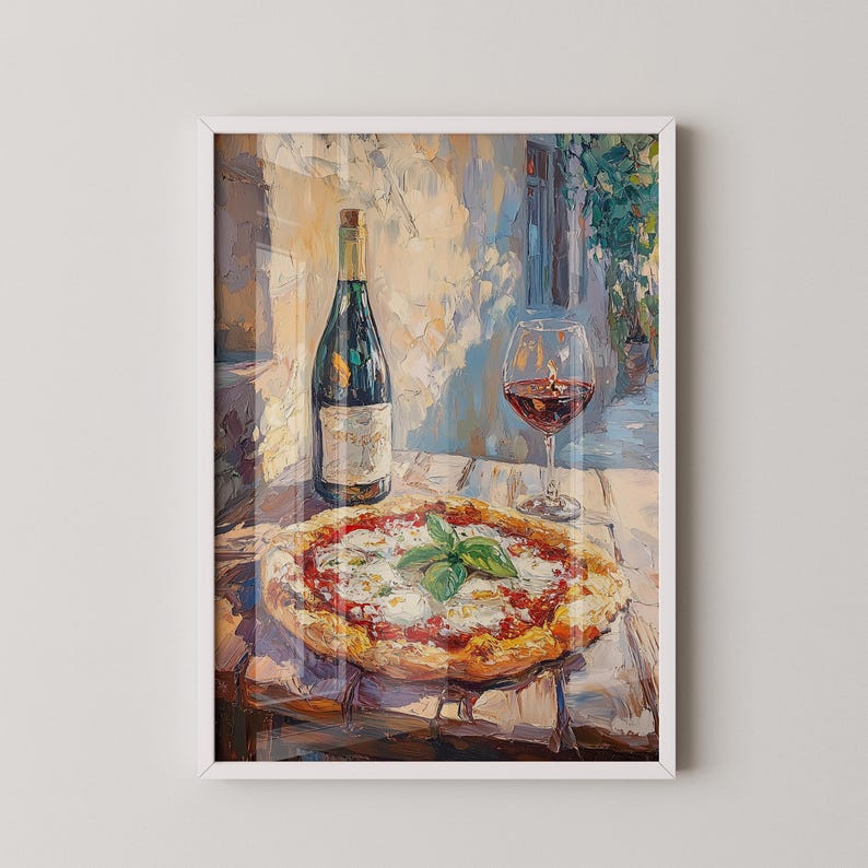 Rustic Pizza & Wine Oil Painting: Vintage Kitchen Art (digital Download ...