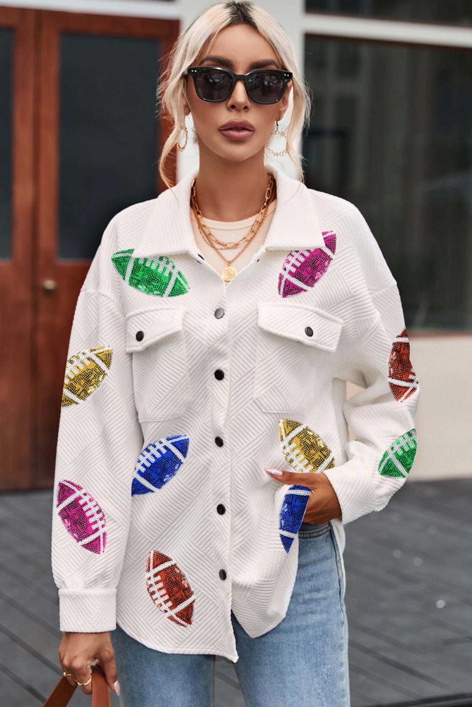 Beige Sequin Football Shirt Jacket - Etsy