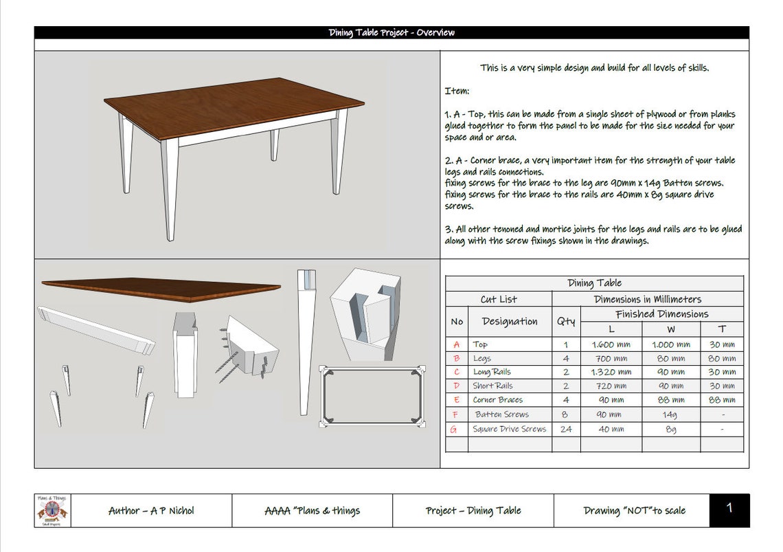 Shaker Style Dining Table - Drawings / Plans - Etsy