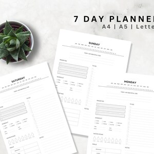 7 Day Planner Printable, Daily Planner Printable, Weekly Planner ...