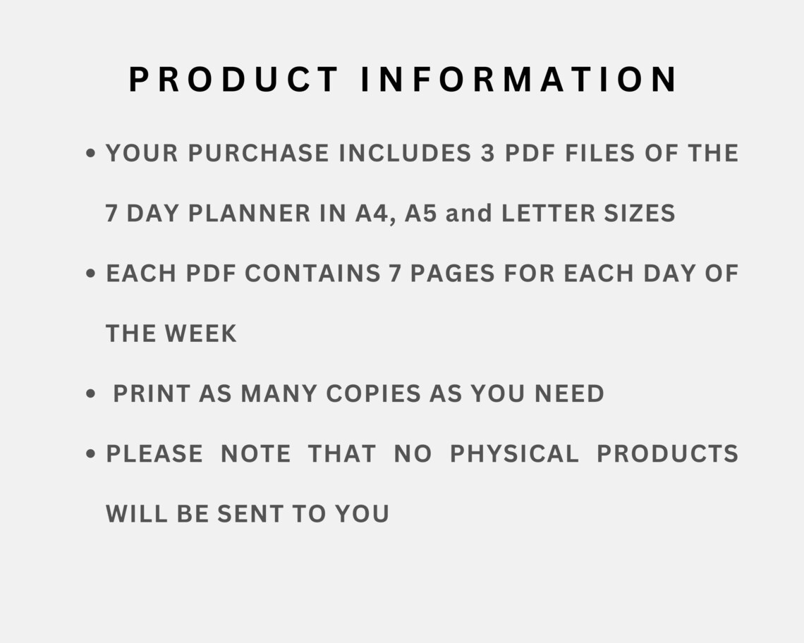 7 Day Planner Printable, Daily Planner Printable, Weekly Planner ...