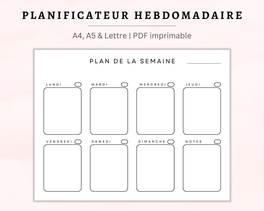 Planificateur hebdomadaire imprimable en français, Plan de la semaine ...