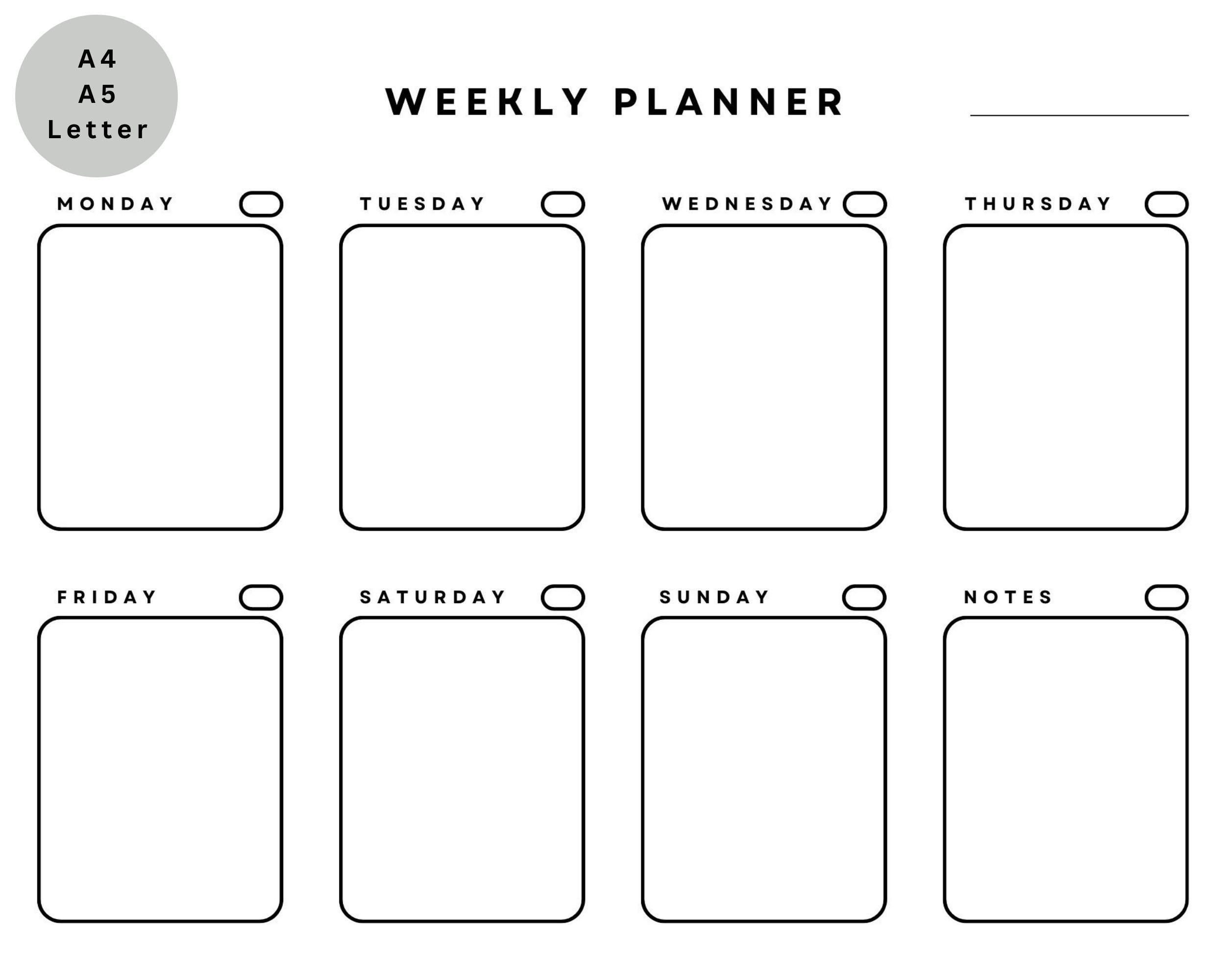 Weekly Planner Printable and Simple, Weekly Planner Undated, PDF, A4/a5 ...