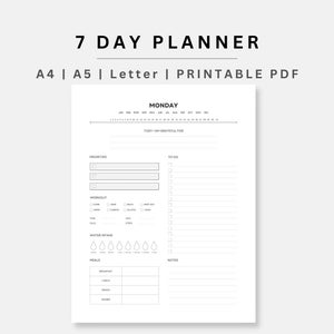 7 Day Planner Printable, Daily Planner Printable, Weekly Planner ...
