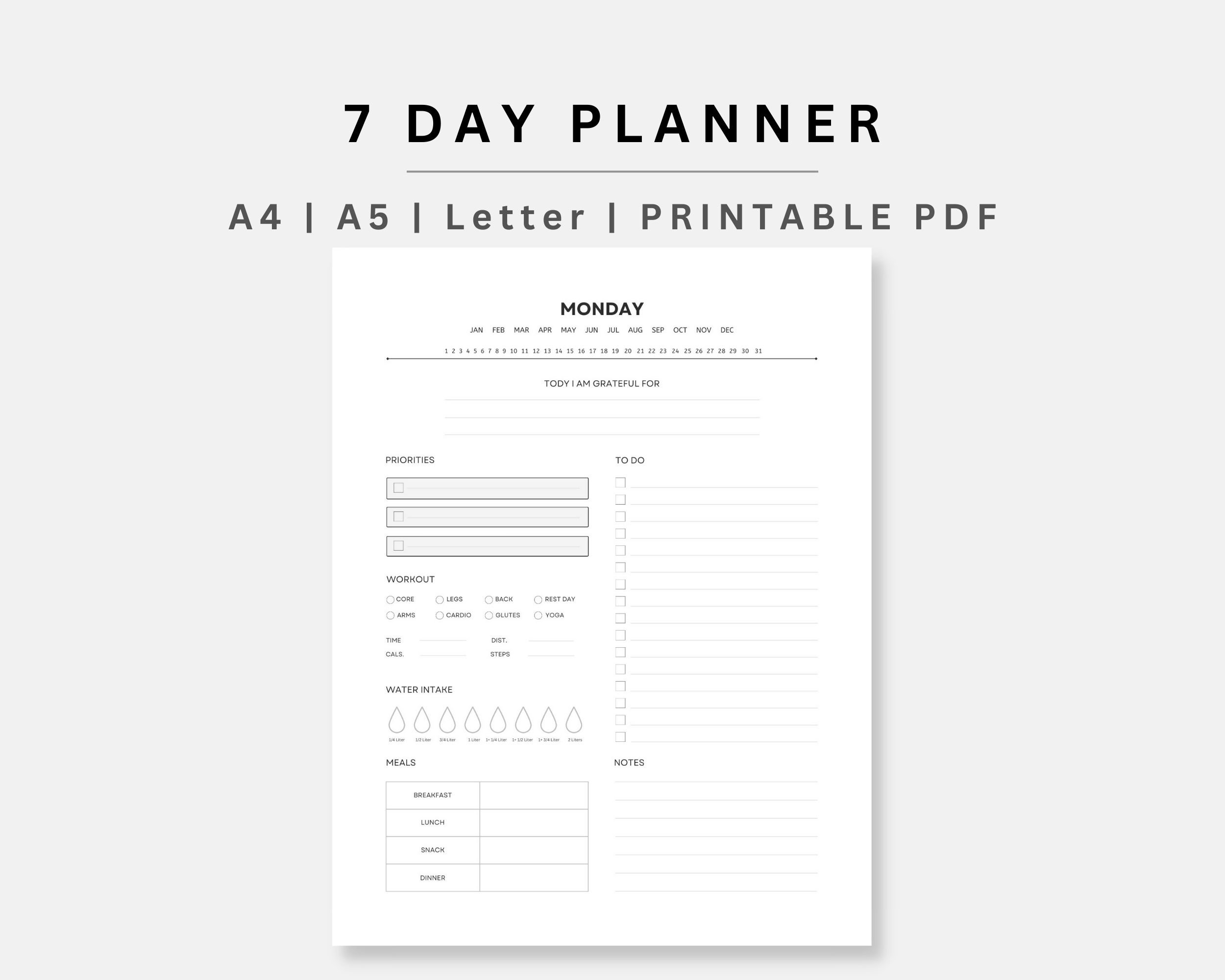 7 Day Planner Printable, Daily Planner Printable, Weekly Planner ...
