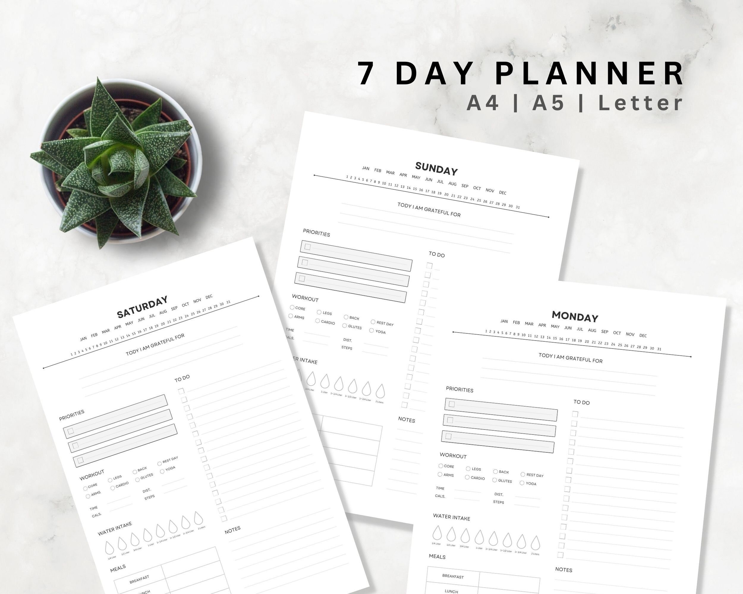 7 Day Planner Printable, Daily Planner Printable, Weekly Planner ...