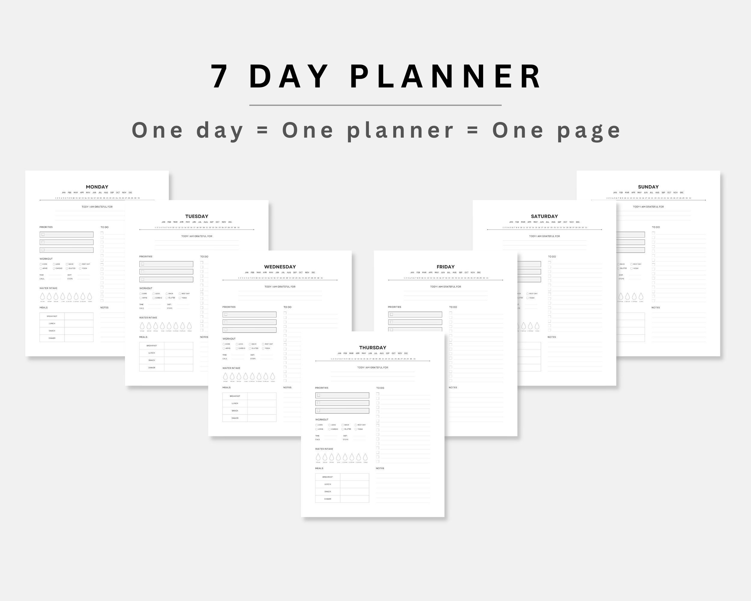 7 Day Planner Printable, Daily Planner Printable, Weekly Planner ...