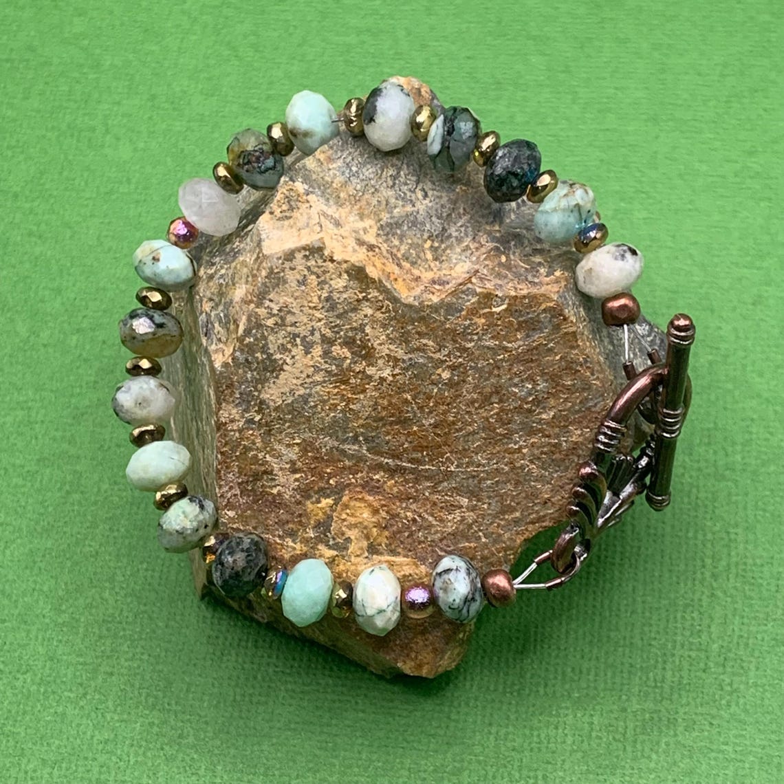Variegated Aqua Quartz Bracelet: Azurite & Chrysocolla Gemstone - Etsy
