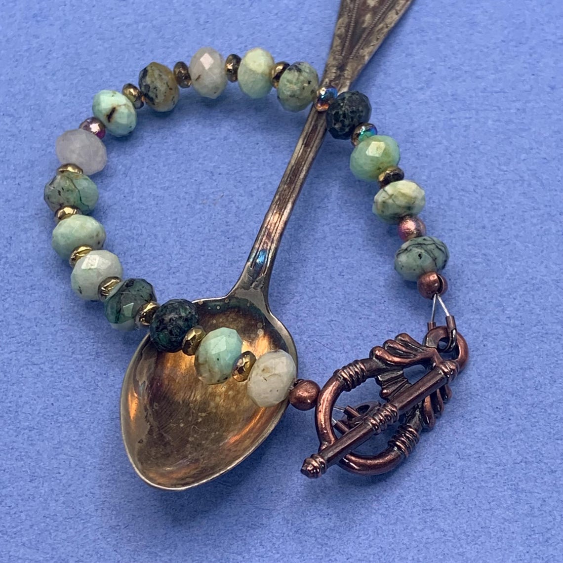 Variegated Aqua Quartz Bracelet: Azurite & Chrysocolla Gemstone - Etsy