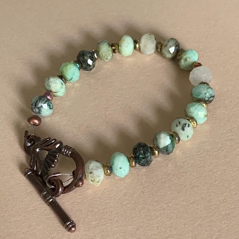 Variegated Aqua Quartz Bracelet: Azurite & Chrysocolla Gemstone - Etsy