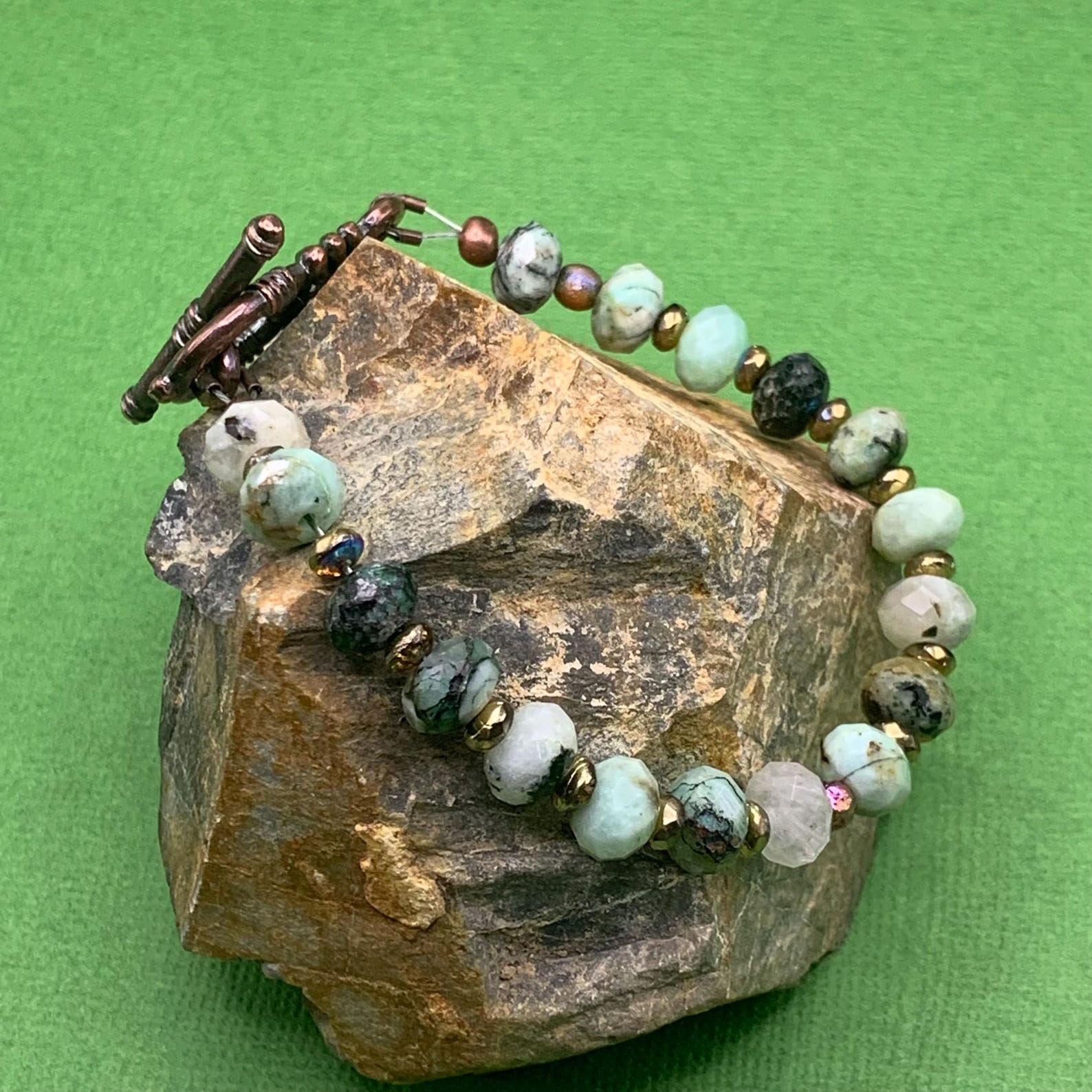 Variegated Aqua Quartz Bracelet: Azurite & Chrysocolla Gemstone - Etsy