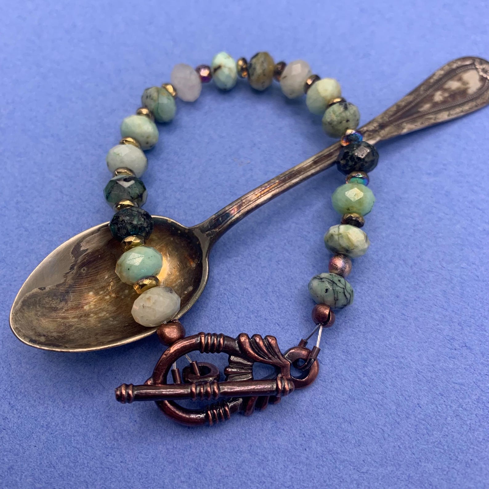 Variegated Aqua Quartz Bracelet: Azurite & Chrysocolla Gemstone - Etsy