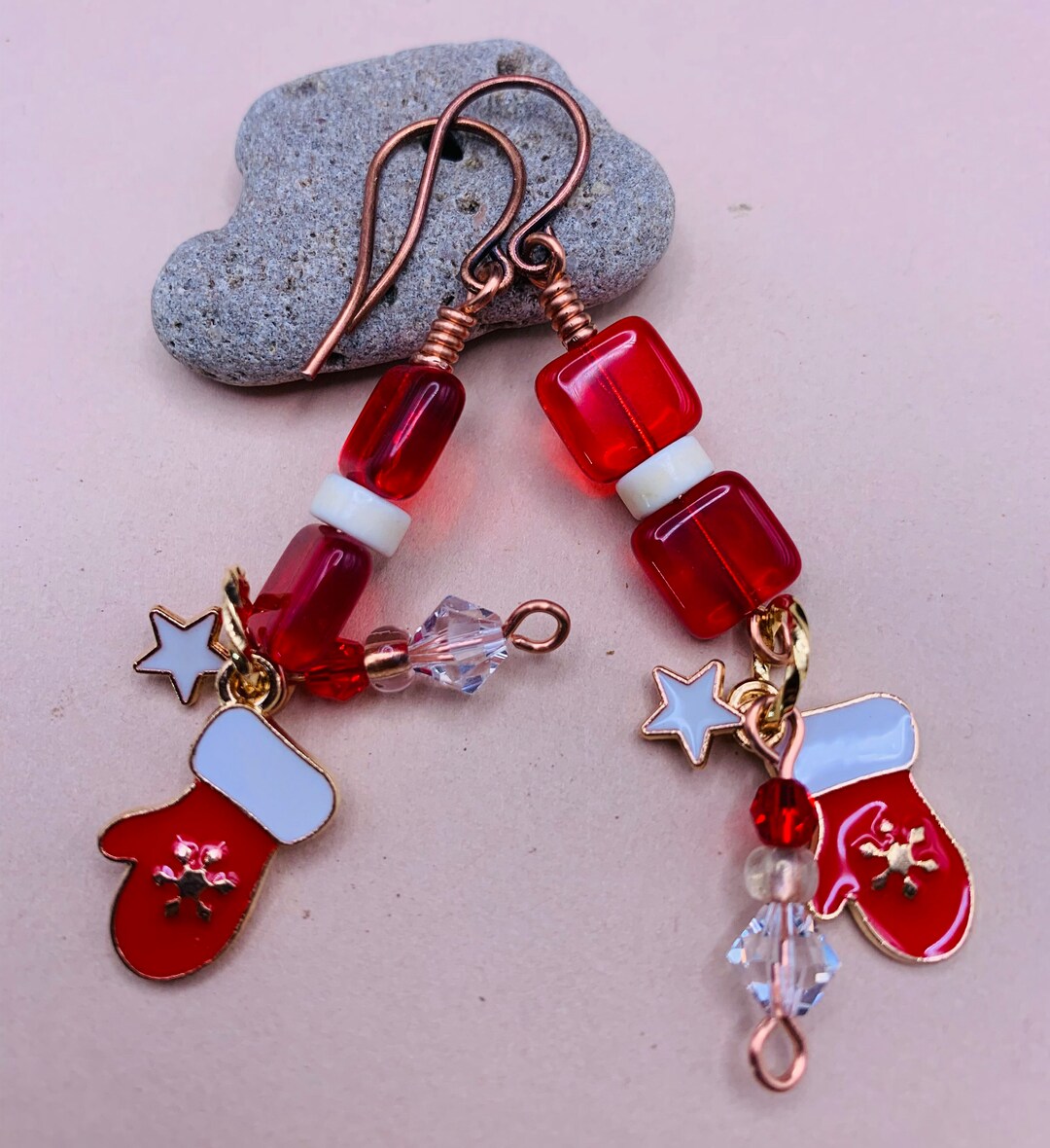Santa's Red Mitten Dangles Red Mittens Stars and Crystal - Etsy