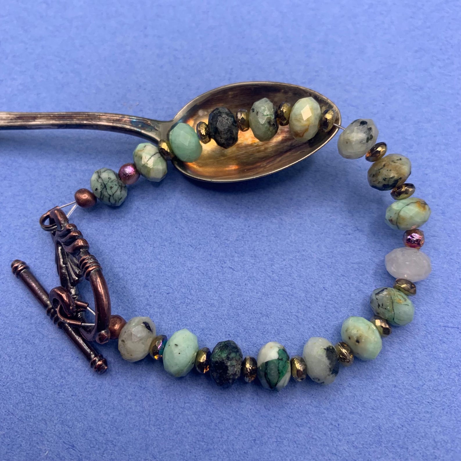 Variegated Aqua Quartz Bracelet: Azurite & Chrysocolla Gemstone - Etsy