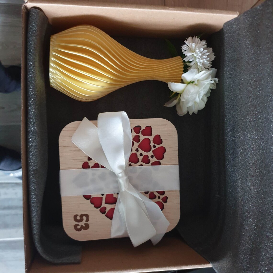 Laser Engraved Jewelry Box With Fancy Hearts Pattern and Living Hinge ...