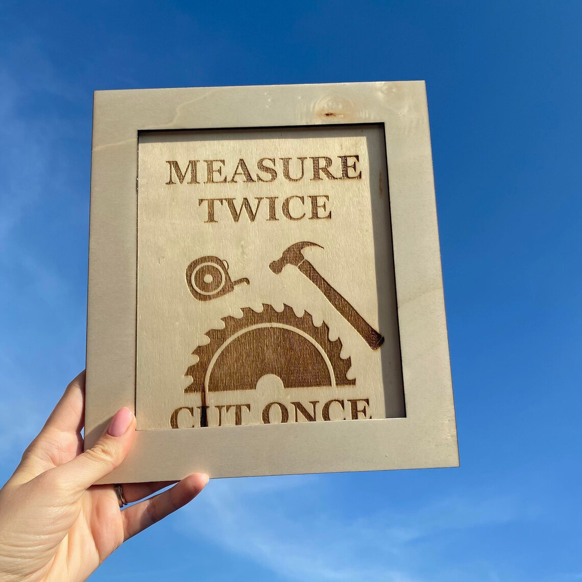 Laser Engraved Carpenter Quote Wall Hanger measure Twice - Etsy