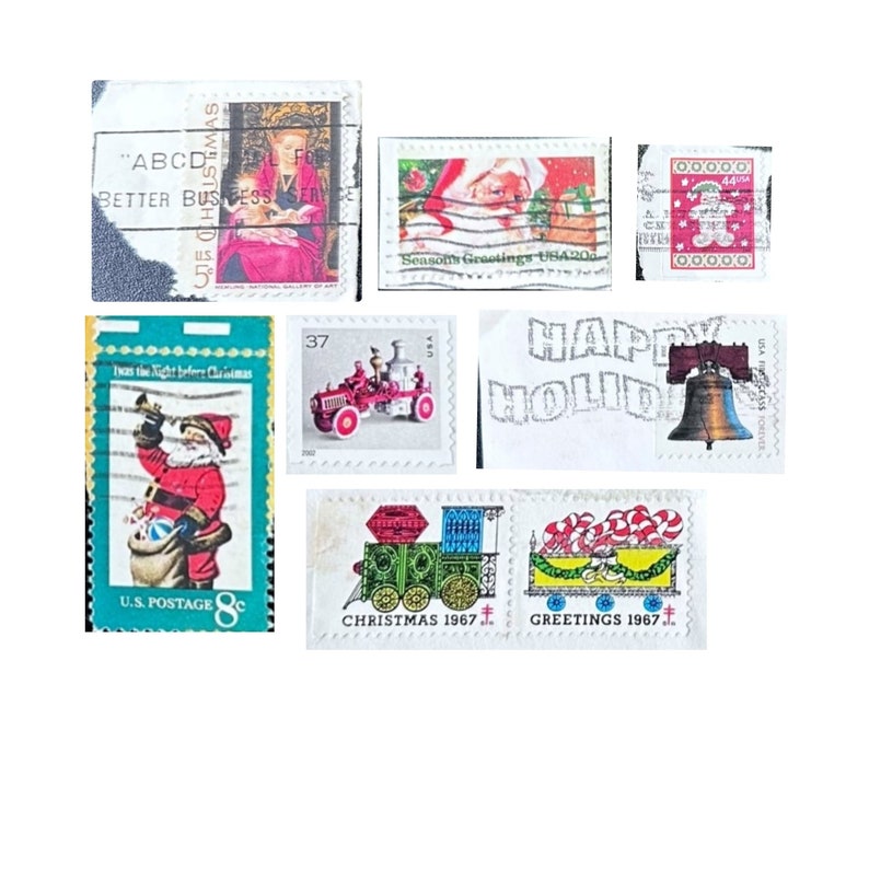 Vintage Christmas Stamps Bundle of Eight Holiday Stamps in Various ...