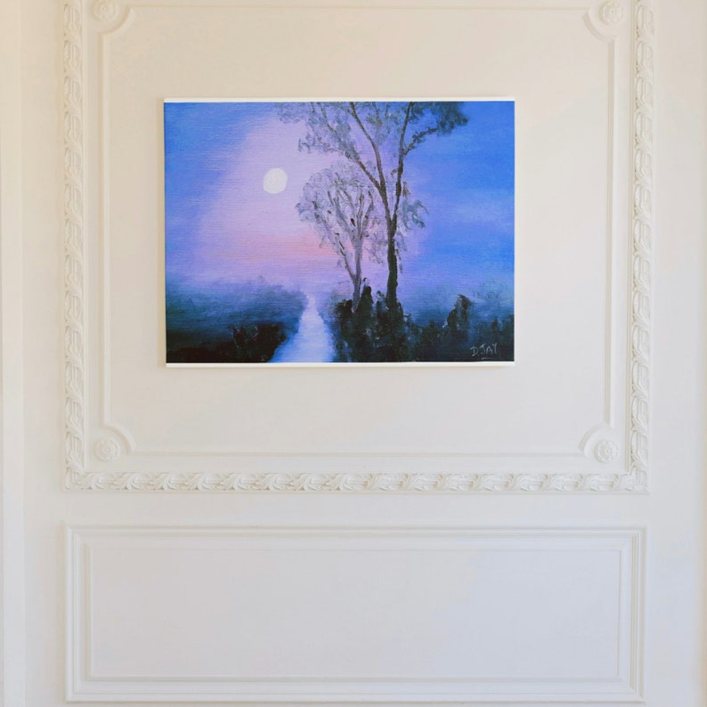 Full Moon Misty Purple Blue Landscape Digital Art Print. Mist Moon Blue ...
