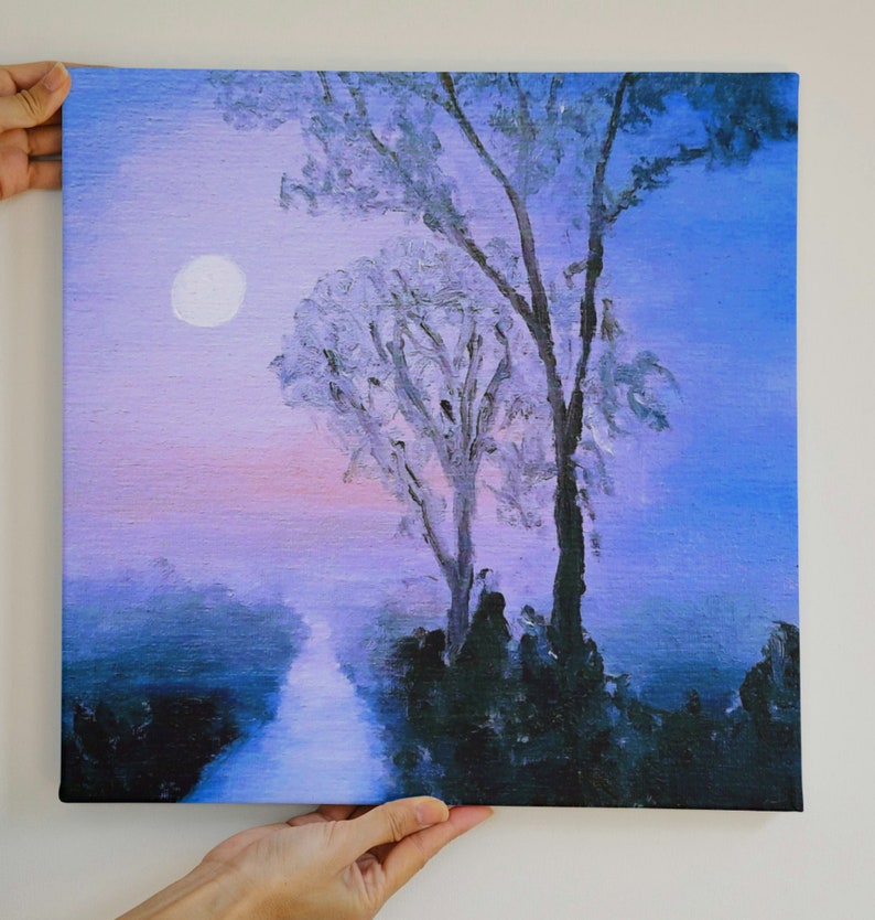 Full Moon Misty Purple Blue Landscape Digital Art Print. Mist Moon Blue ...