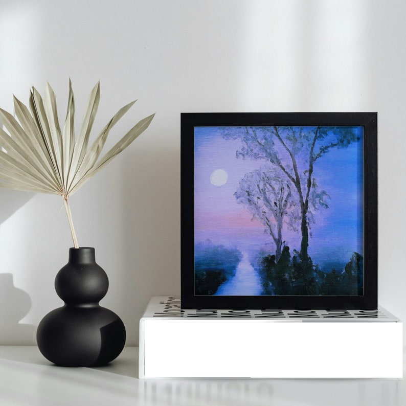 Full Moon Misty Purple Blue Landscape Digital Art Print. Mist Moon Blue ...