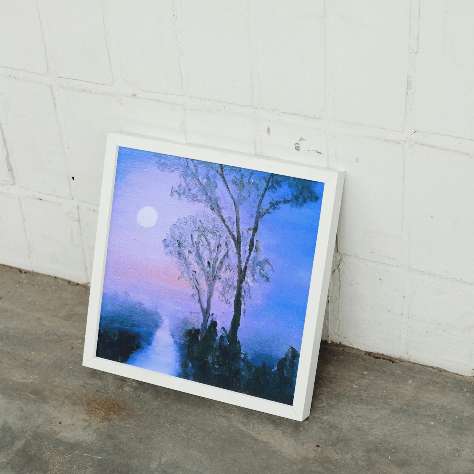 Full Moon Misty Purple Blue Landscape Digital Art Print. Mist Moon Blue ...