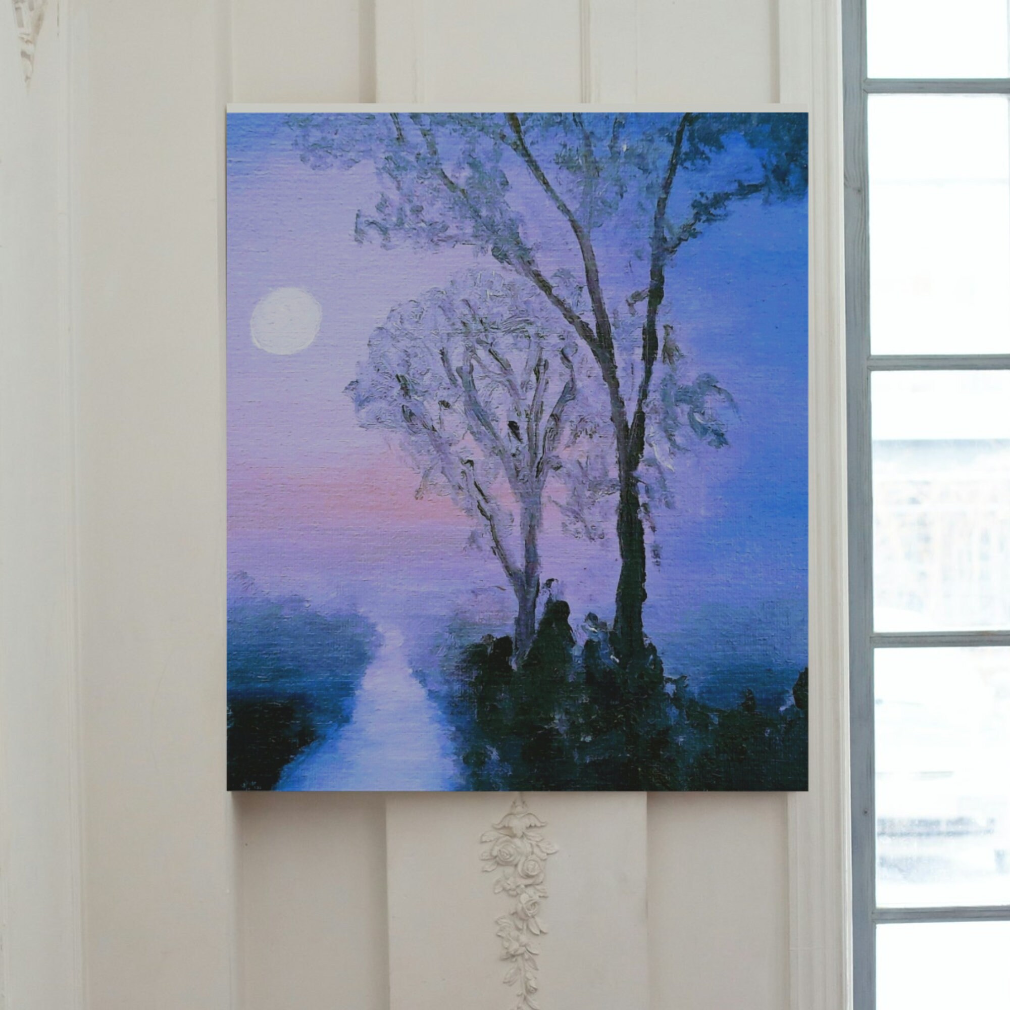 Full Moon Misty Purple Blue Landscape Digital Art Print. Mist Moon Blue ...