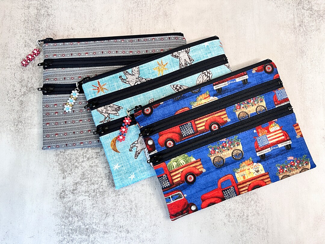 Triple Zipper Pouch, Travel Pouch, Makeup Pouch, Pencil Pouch, Bag ...