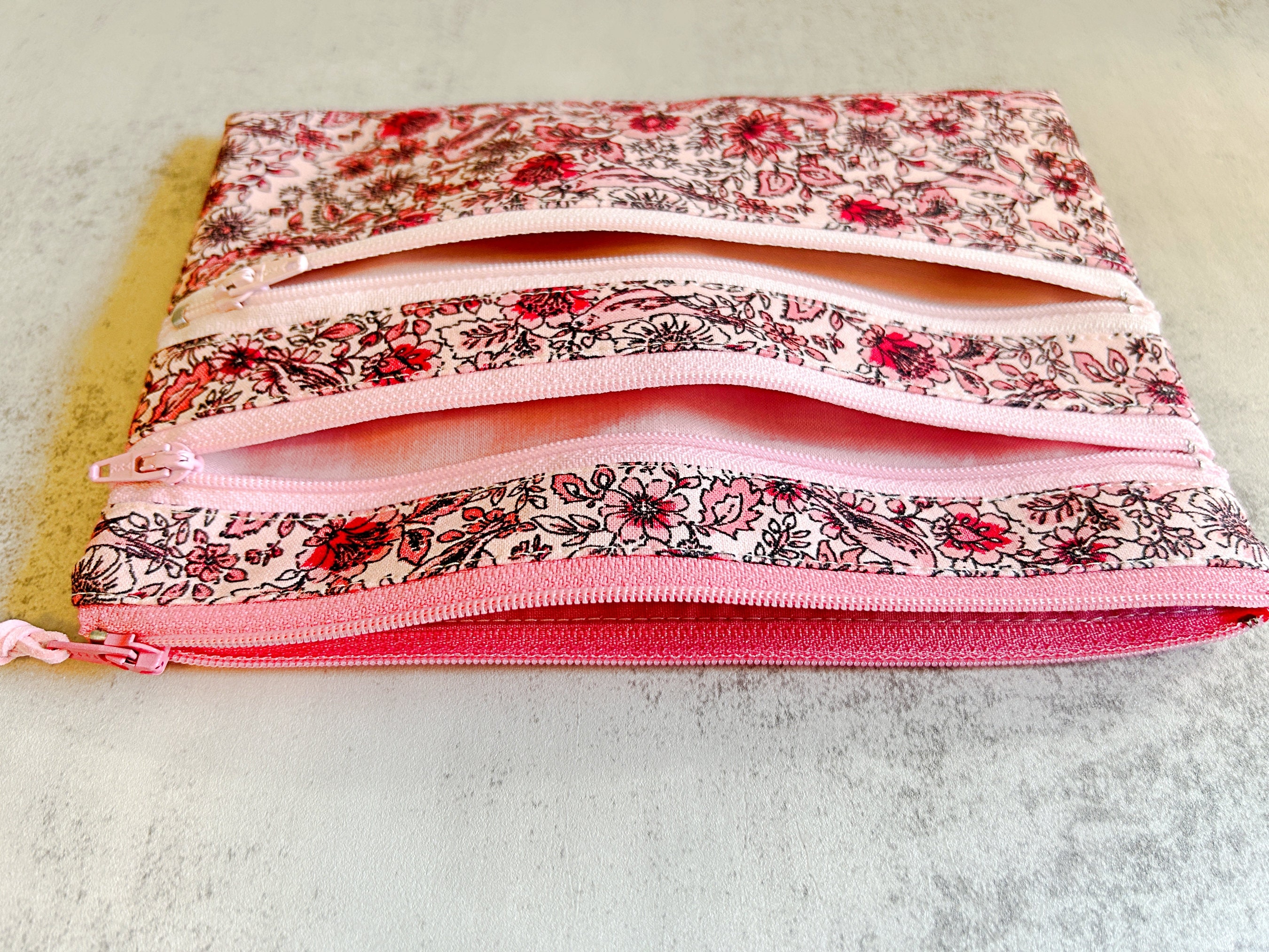 Triple Zipper Pouch Travel Pouch Makeup Pouch Pencil Pouch - Etsy