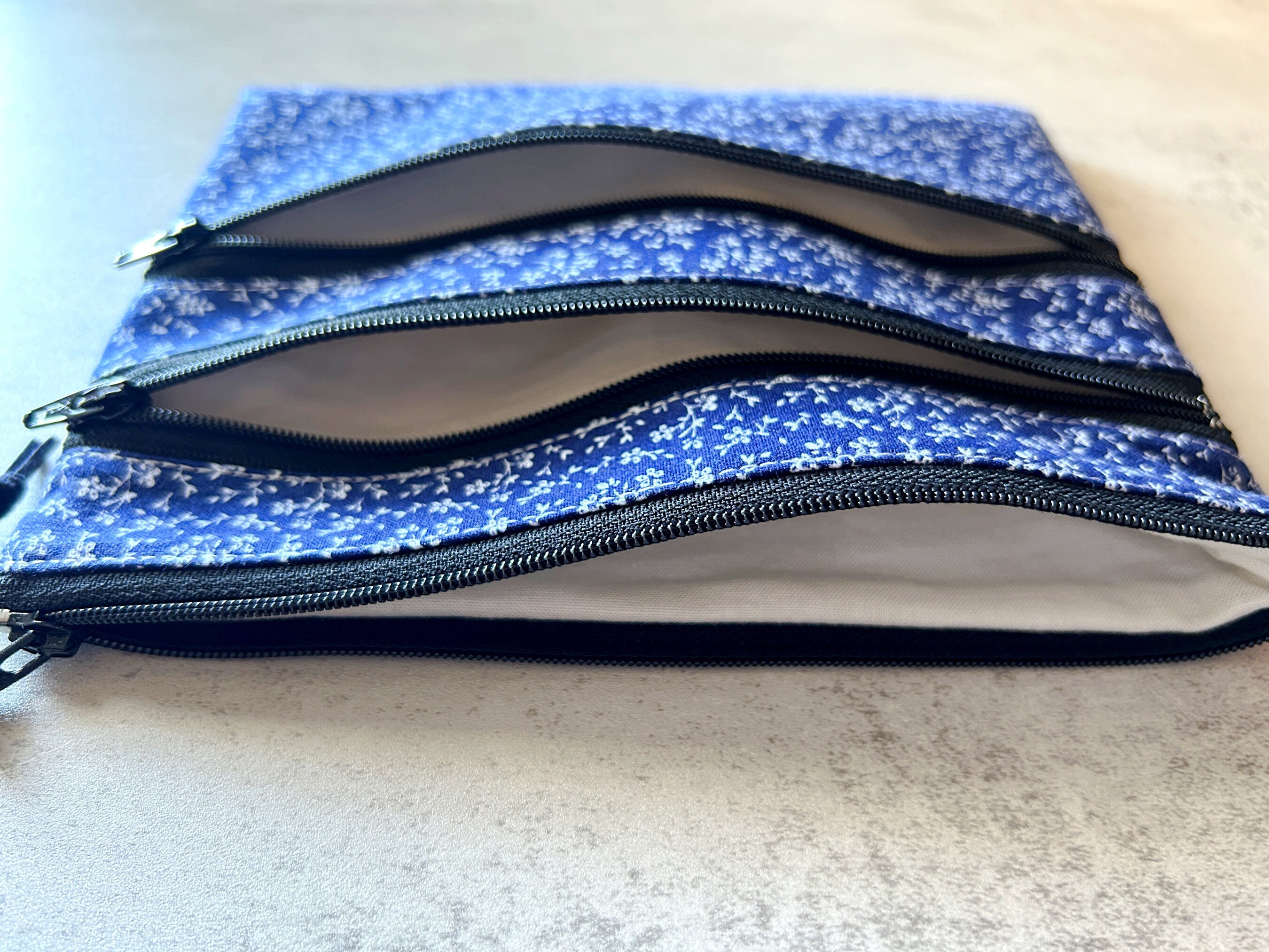 Triple Zipper Pouch Travel Pouch Makeup Pouch Pencil Pouch - Etsy
