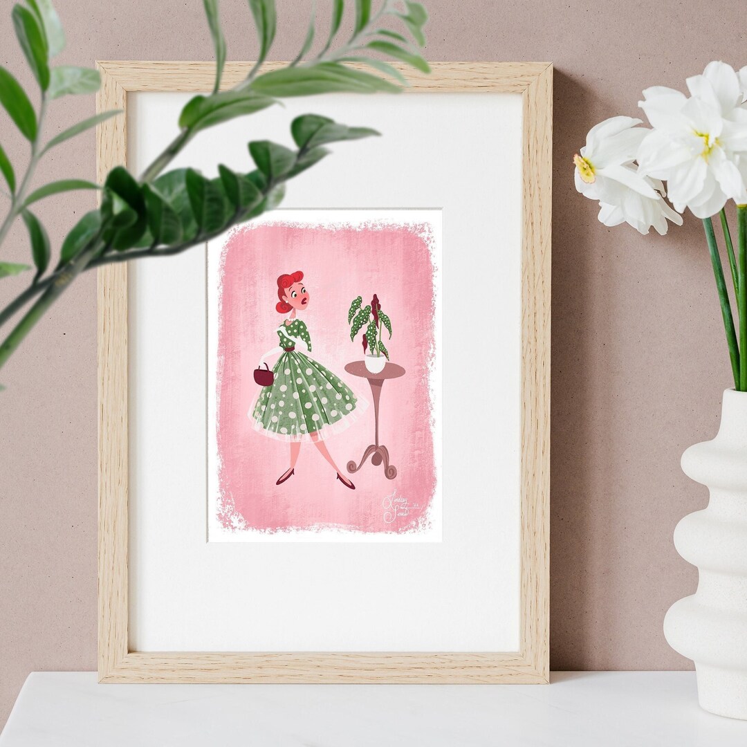 1950's Plant Girl PRINT, 5x7 - Botanical Art, Houseplant Wall Art for ...