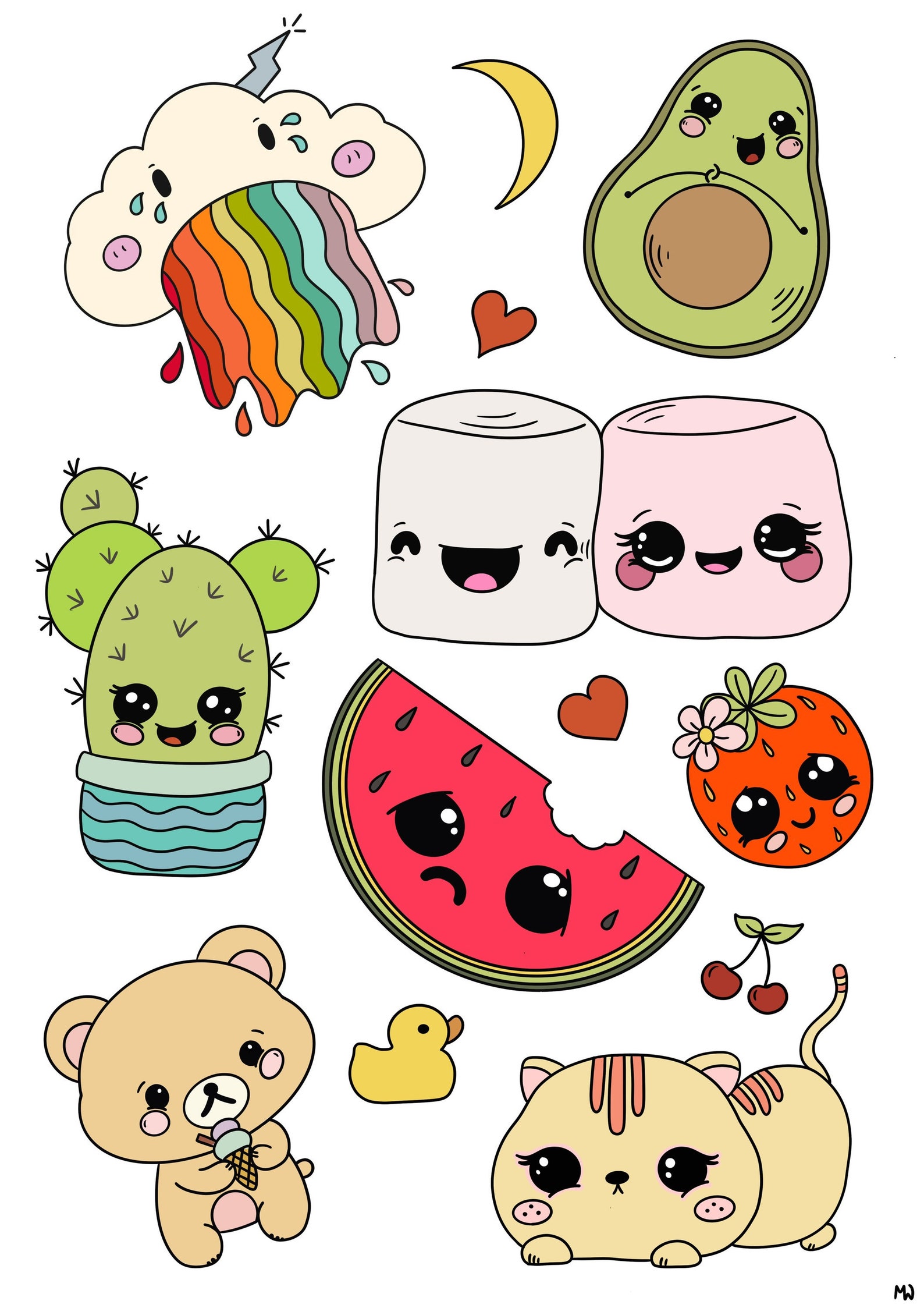 Kawaii Cute Colouring Sheet Digital Download Printable A4 Sheet - Etsy