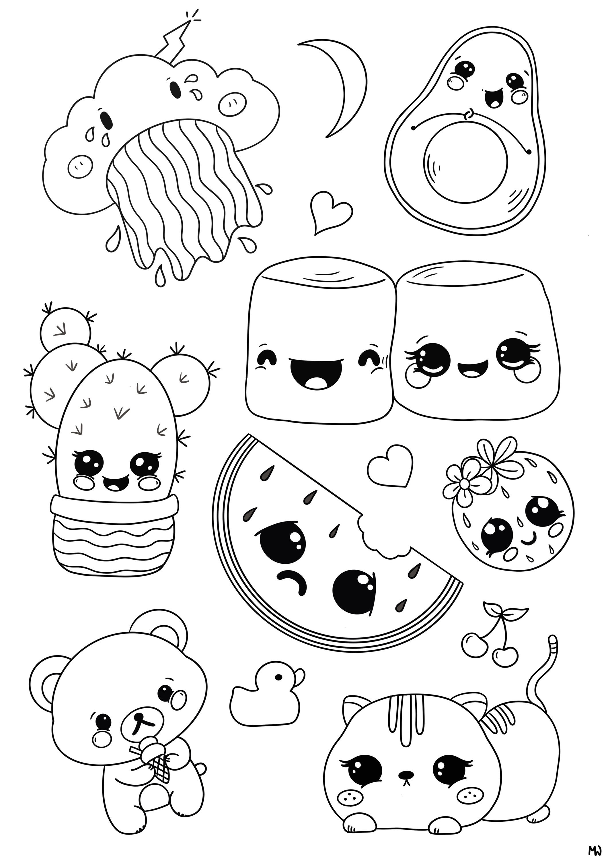 Kawaii Cute Colouring Sheet Digital Download Printable A4 Sheet - Etsy