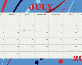 13 Month Calendar July 2023-july 2024 Printable Instant Downloadable ...