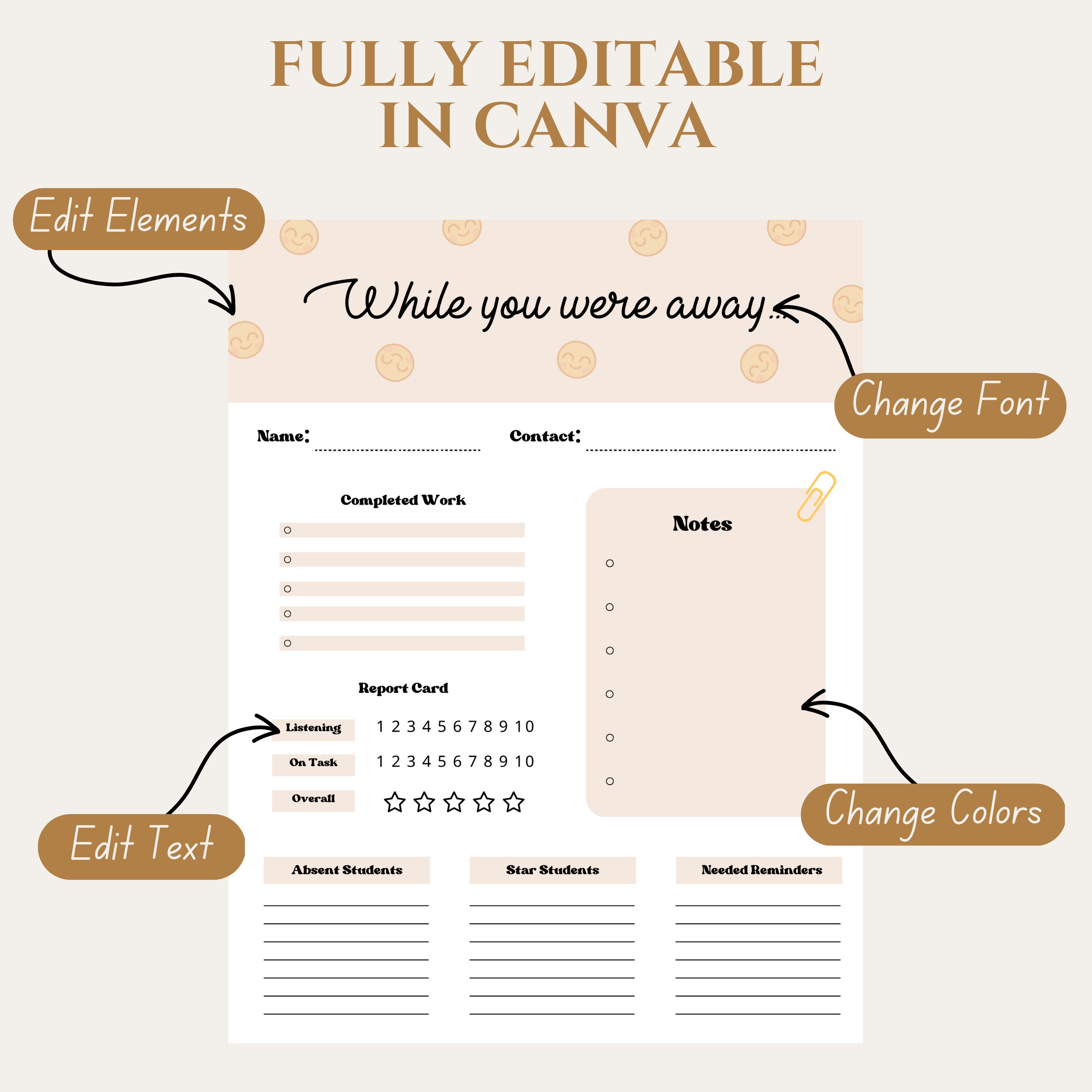 While You Were Away Template | Substitute Teacher Feedback | Substitute ...