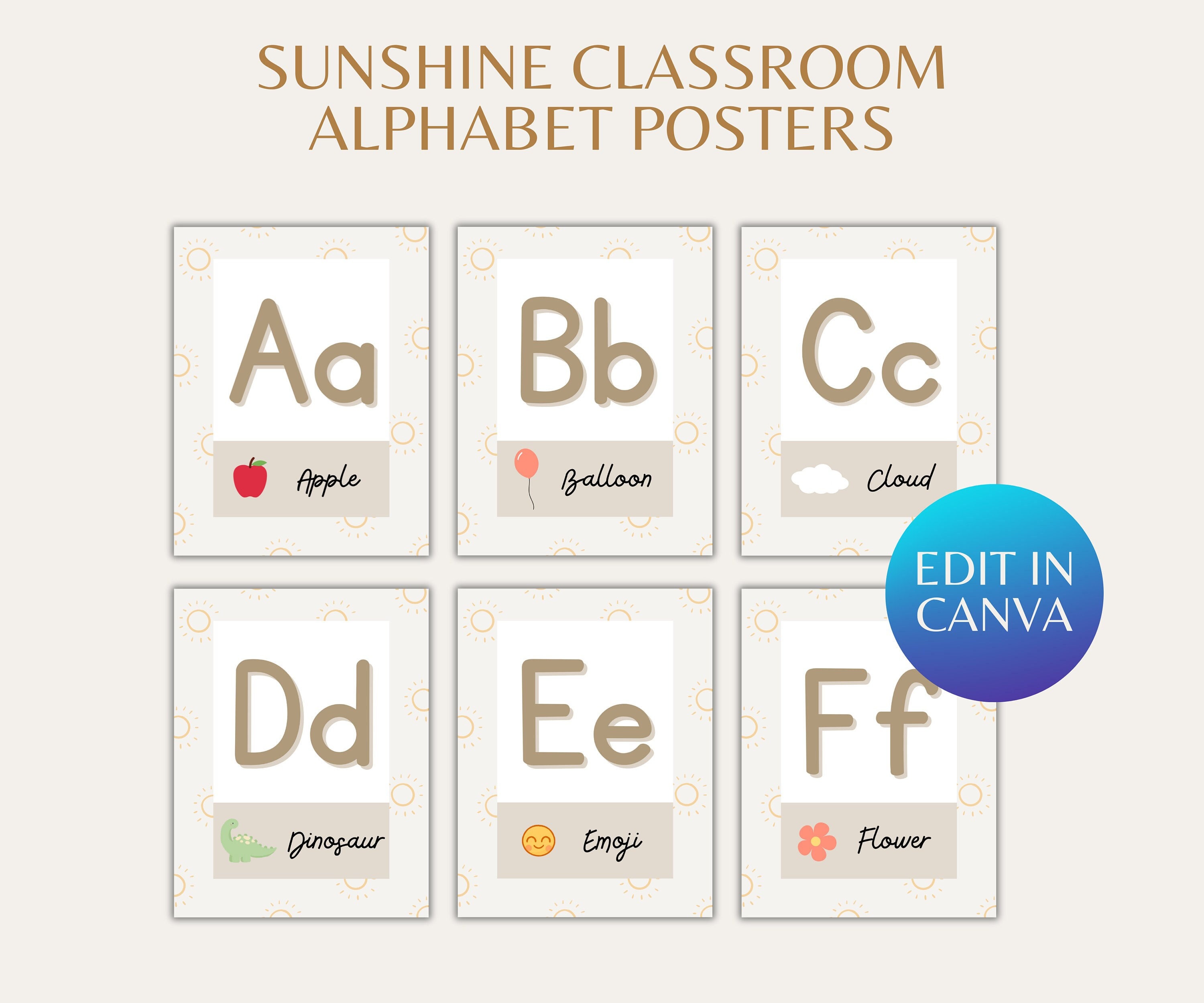 Sunshine Classroom Alphabet Posters | Alphabet Editable Posters ...