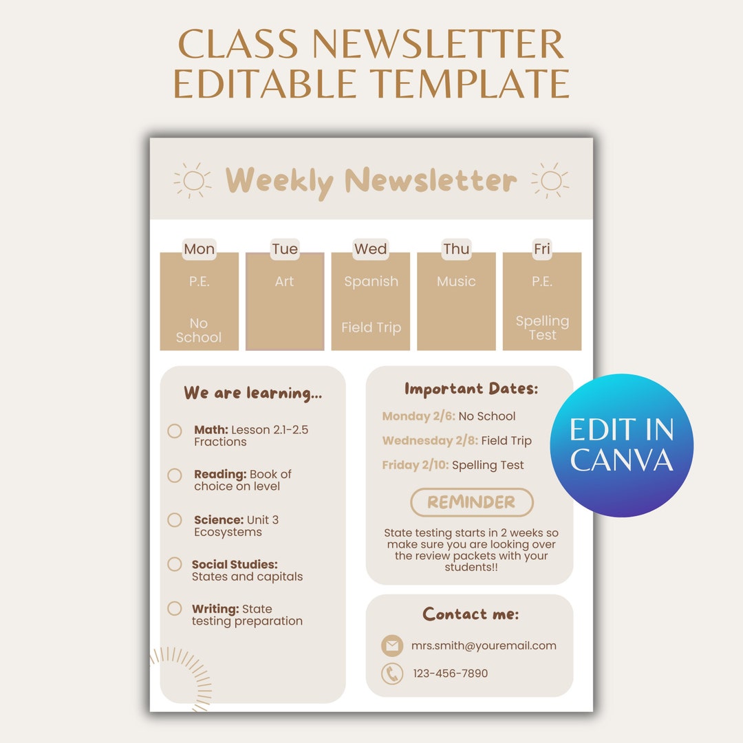 Class Newsletter Editable Template | Teacher Weekly Newsletter | This ...