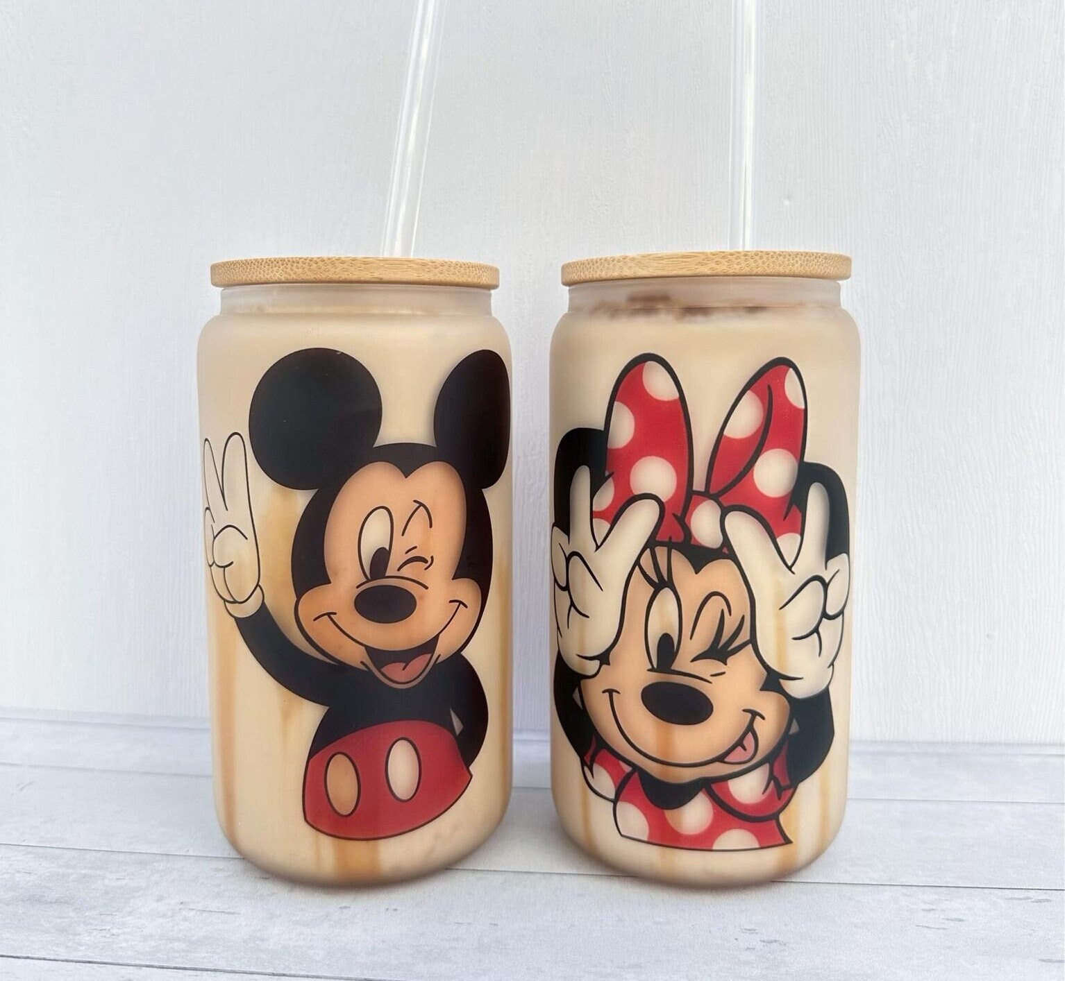Mickey Mouse & Minnie Mouse Peace Frosted Can Glass - Etsy