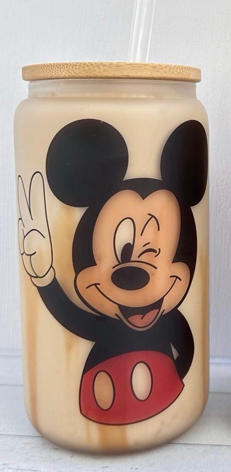 Mickey Mouse & Minnie Mouse Peace Frosted Can Glass - Etsy