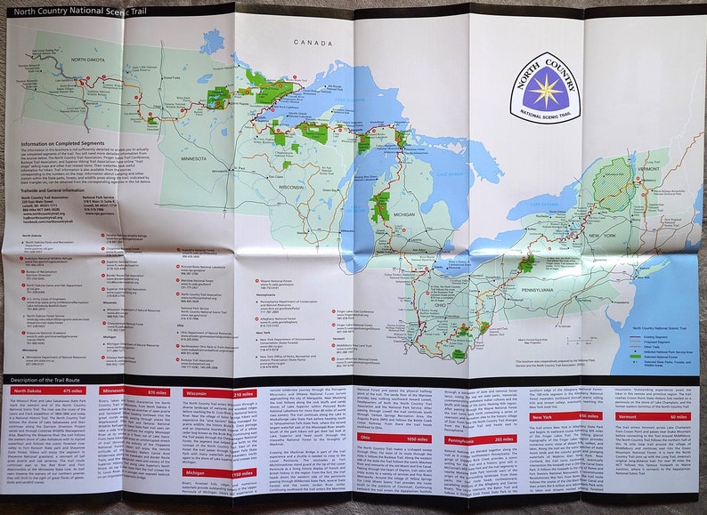 North Country National Scenic Trail Official NPS Guide Map Brochure ...
