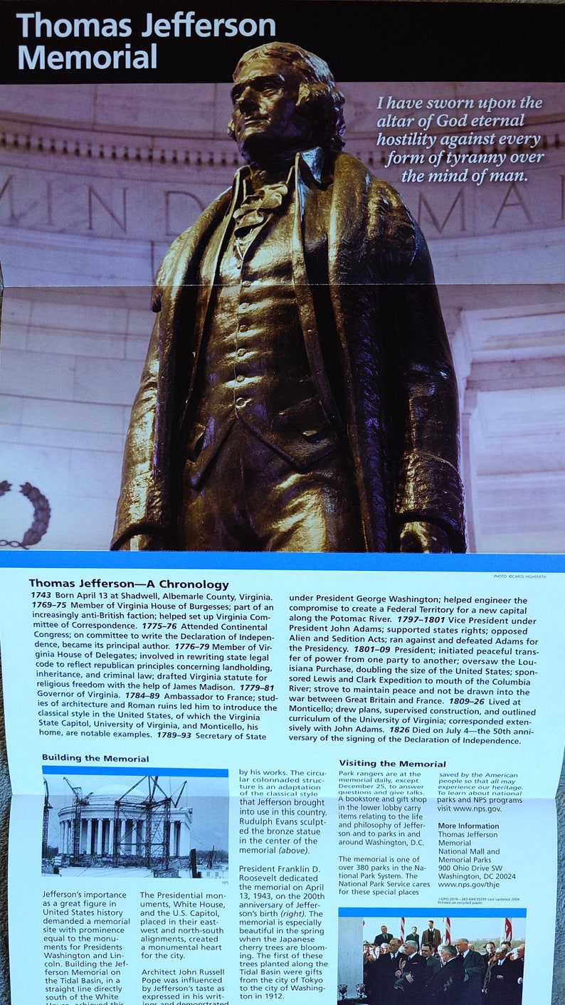 Thomas Jefferson Memorial Official NPS Guide Map Brochure National ...