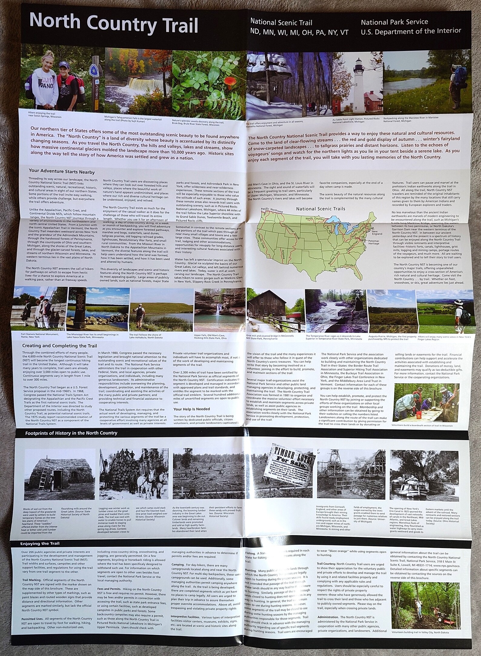 North Country National Scenic Trail Official NPS Guide Map Brochure ...