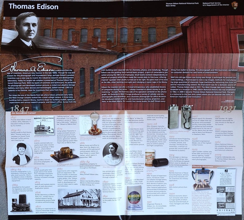 Thomas Edison National Historical Park Official NPS Guide Map Brochure ...
