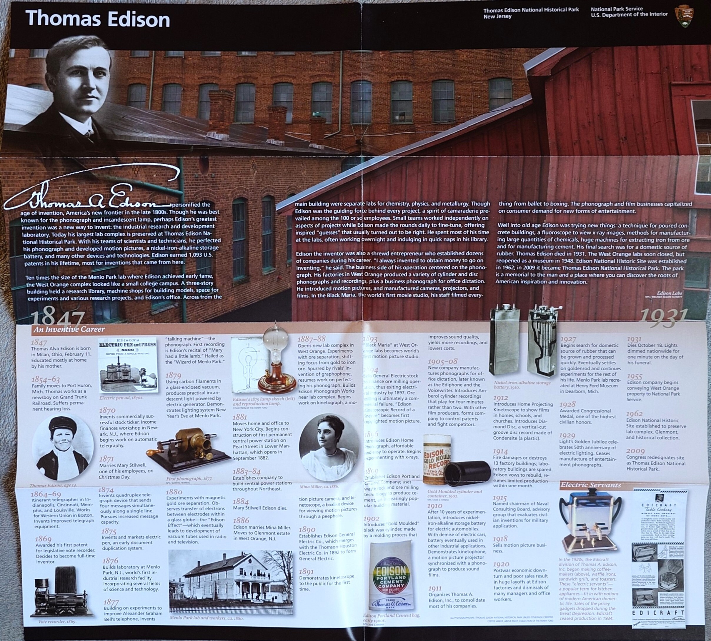 Thomas Edison National Historical Park Official NPS Guide Map Brochure ...