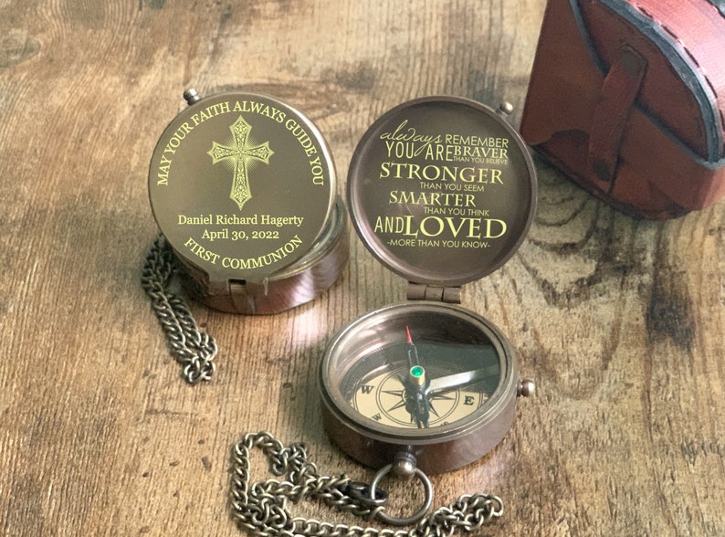 Personalized Brass Compass With Chain, Custom Engraved Handwriting - Etsy