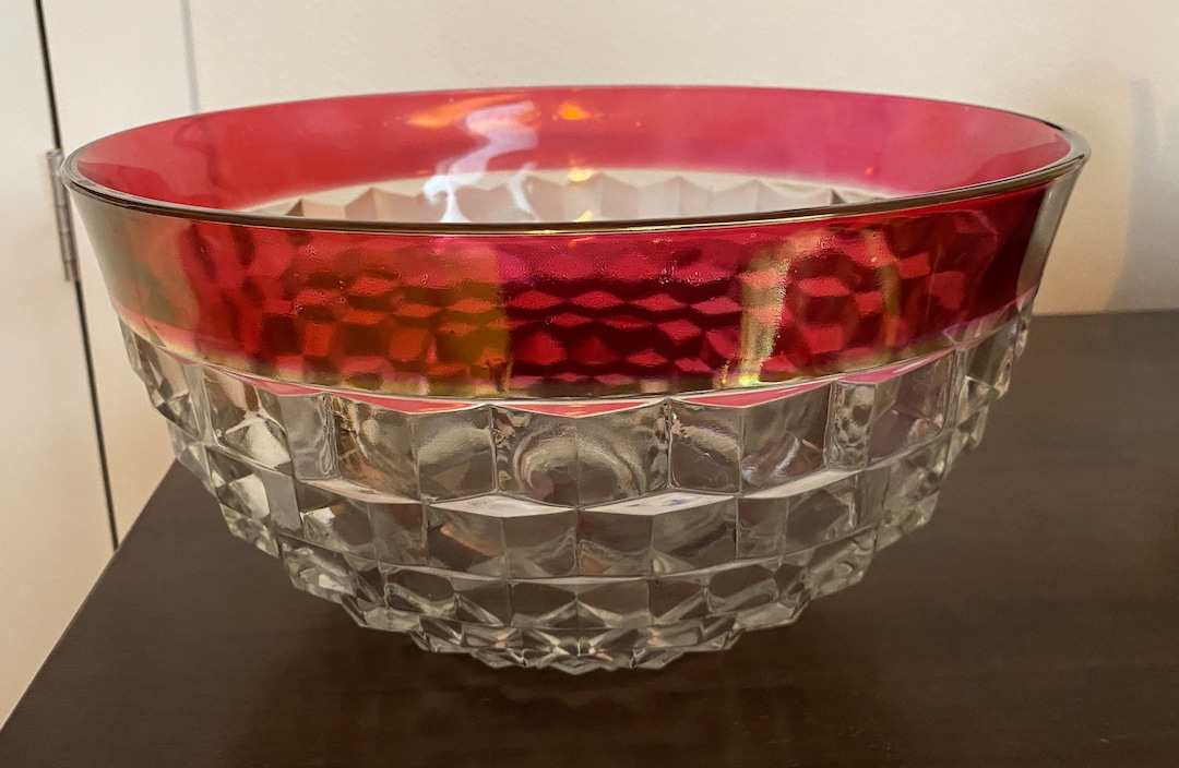Retro Punch Bowl Set // Whitehall Ruby Flash // Punch Bowl and 12 ...
