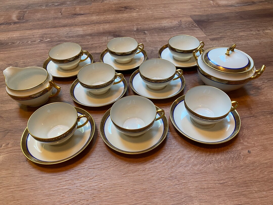 Set of Eight Limoges Elite Works Tea Cups With Saucers // Cream and ...