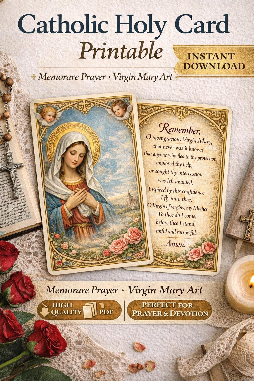 Virgin Mary Holy Card – Memorare Prayer, Catholic Art (digital Download ...